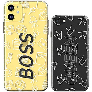Toik Matching Couple Cases for Apple iPhone 11 Pro Xs Max Xr 10 X 8 Plus 7 6s 5s SE Cover Boyfriend Clear Lightweight Queen Basic Pattern Cute Protective Soulmate Boss Silicone Anniversary Simple