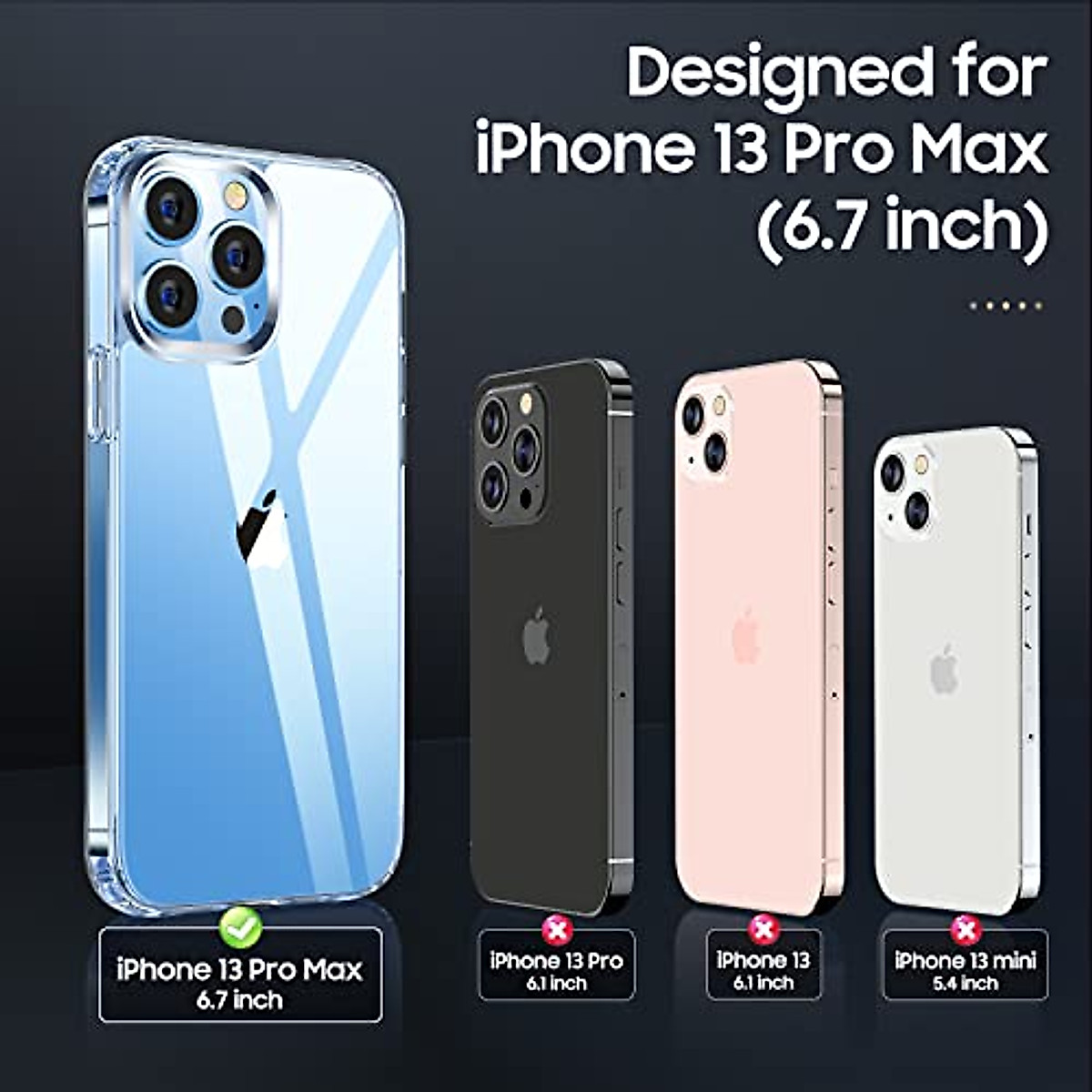UniqueMe [5 in 1 Design for iPhone 13 Pro Max 6.7 inch Case, 2 Pack Screen Protector Tempered Glass + 2 Pack Camera Lens Protector, [Non-Yellowing] Shockproof Ultra Thin Protective Cover - Clear