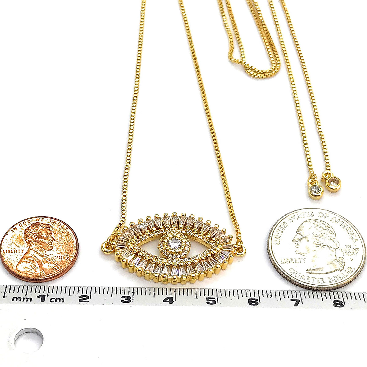 LESLIE BOULES Gold Evil Eye Lariat Necklace for Women 18K Gold Plated Sliding Adjustable Chain Choker Jewelry