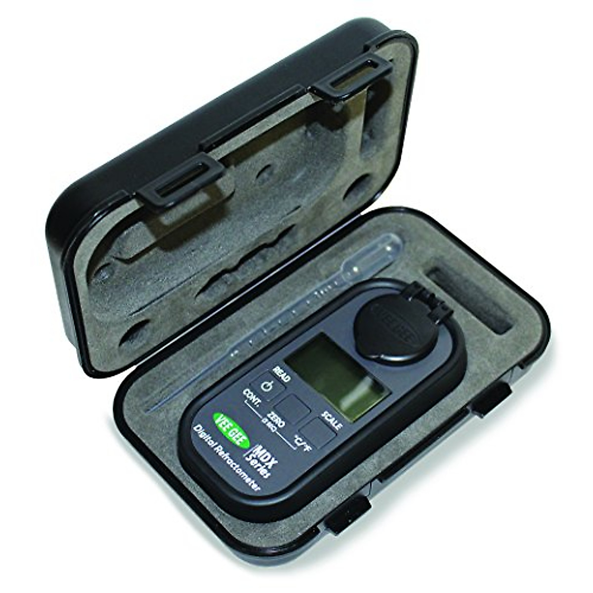 Vee Gee 48102 Digital Refractometer, Mdx-102, for Brix/ND (Wide Range), 0.0 to 90.0%/1.3330 to 1.5300 ND Range, Grey Plastic Housing, 32 mm x 60 mm x 120 mm