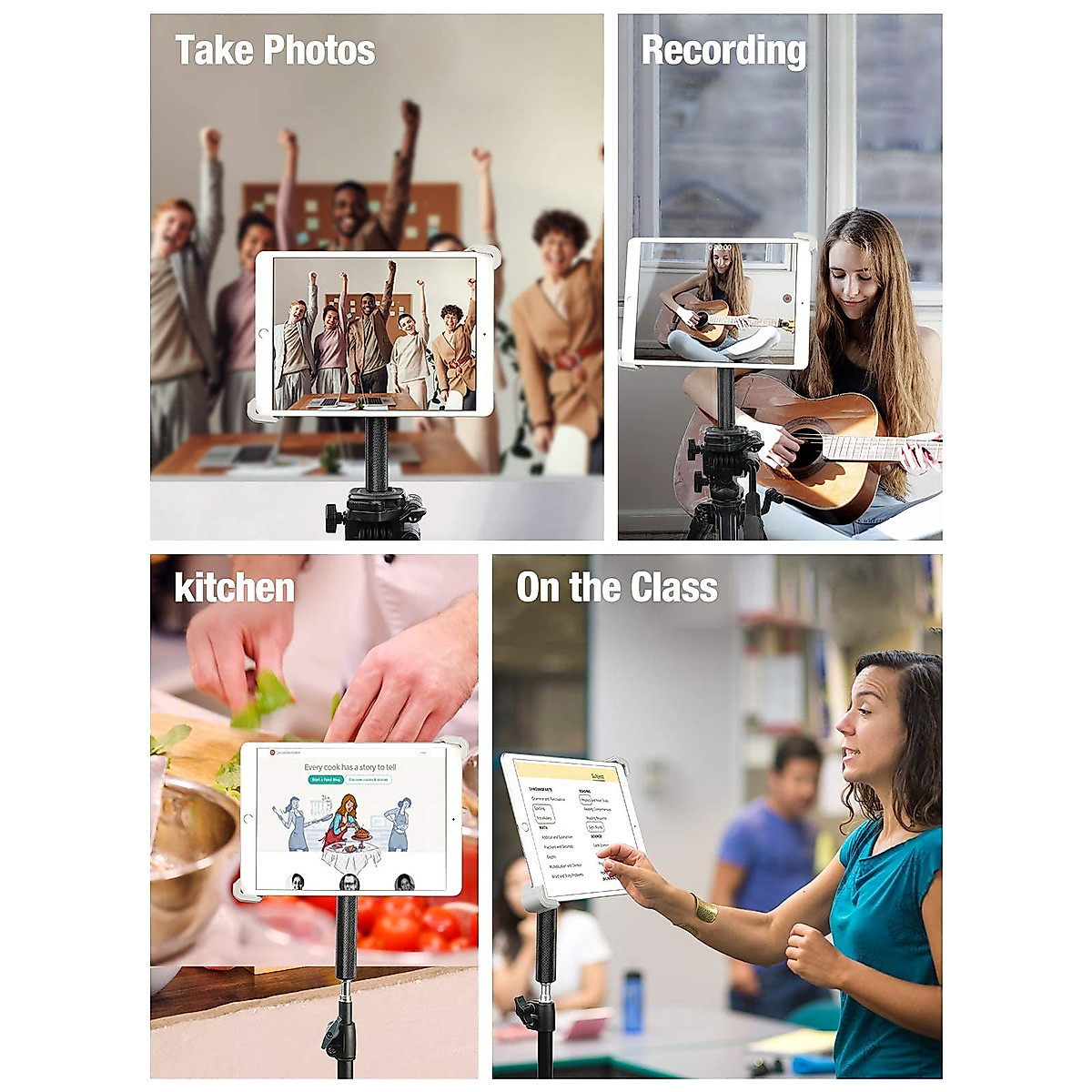 Elitehood 360 Rotatable iPad Holder, Universal Tablet Tripod Mount for 9.5-14.5' Tablets, iPad Pro, Air, & More, Compatible with 1/4'-20 Thread Tripods, Monopods, & Selfie Sticks