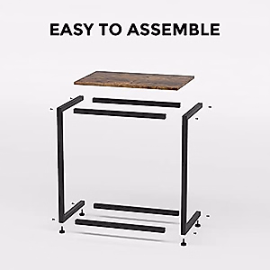 VANOMi C Shaped End Table, Living Room Sofa Small Side Table, Small Space Snack Table and Bedside Table with Wooden Metal Frame in Bedroom