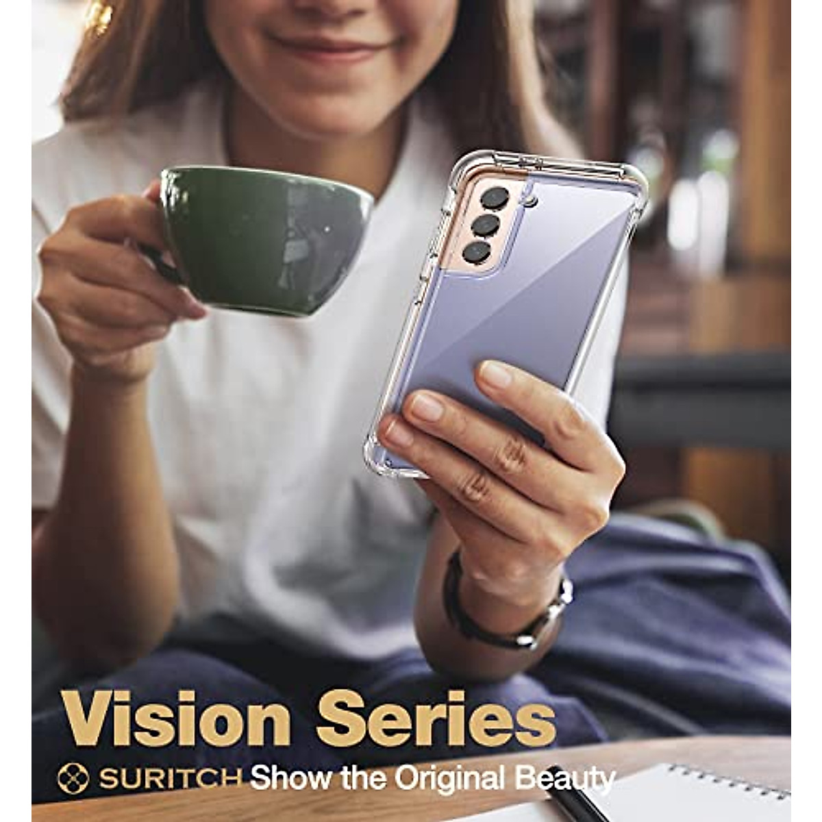 SURITCH Clear Case for Samsung Galaxy S21 5G,[Built in Screen Protector][Camera Lens Protection] Full Body Protective Hard Shell+Soft TPU Bumper Shockproof Rugged Cover for Galaxy S21 6.2" (Clear)