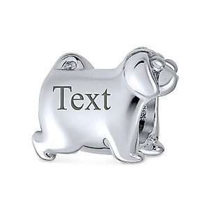 Personalize BFF Puppy Pet Lover Charm Pug Bulldog Dog Bead Charm For Women For Teen Oxidized .925 Sterling Silver Fits European Bracelet
