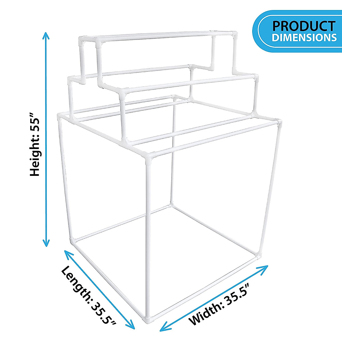 Essentially Yours Pyramid Towel Rack 10 Bar - Dry Wet Towels, Organize Fresh Towels, Poolside Towel Storage Organizer, (35.5" W x 35.5" L x 55" H), White Style 744125