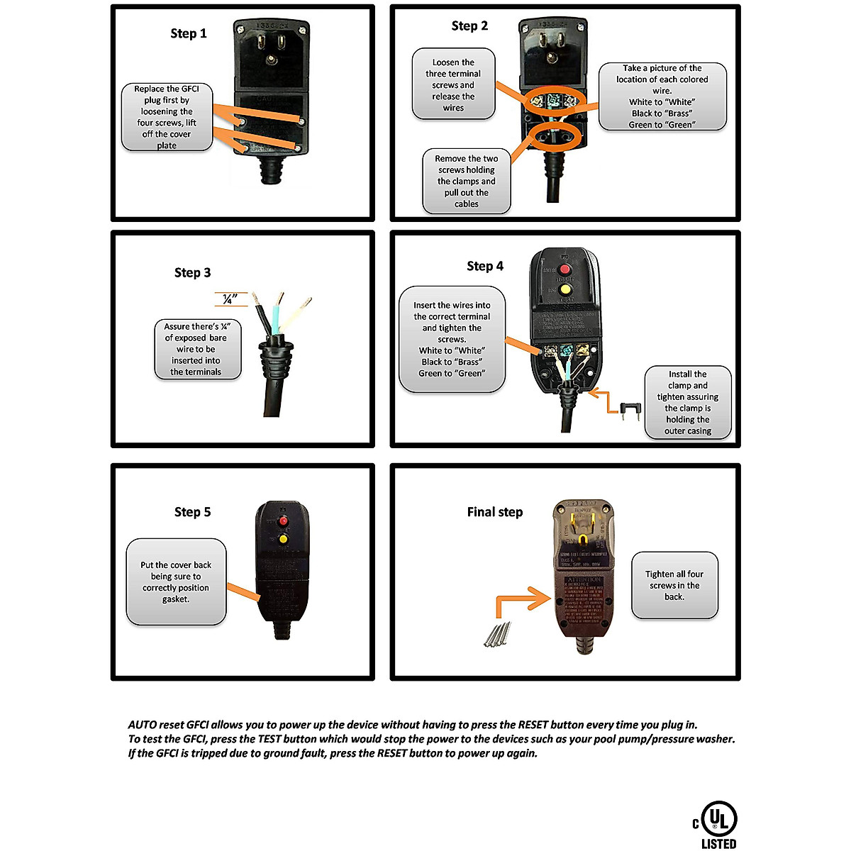ShockGuard GFCI Replacement Plug Assembly 3-Prongs for Pressure Washer, Inflatable Pool Pump, Above Ground Plug-n-Play hot tub