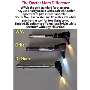 Third Generation Dr Mom Slimline Stainless LED Pocket Otoscope with Soft White Natural Hue Light Spectrum in Clamshell Packaging