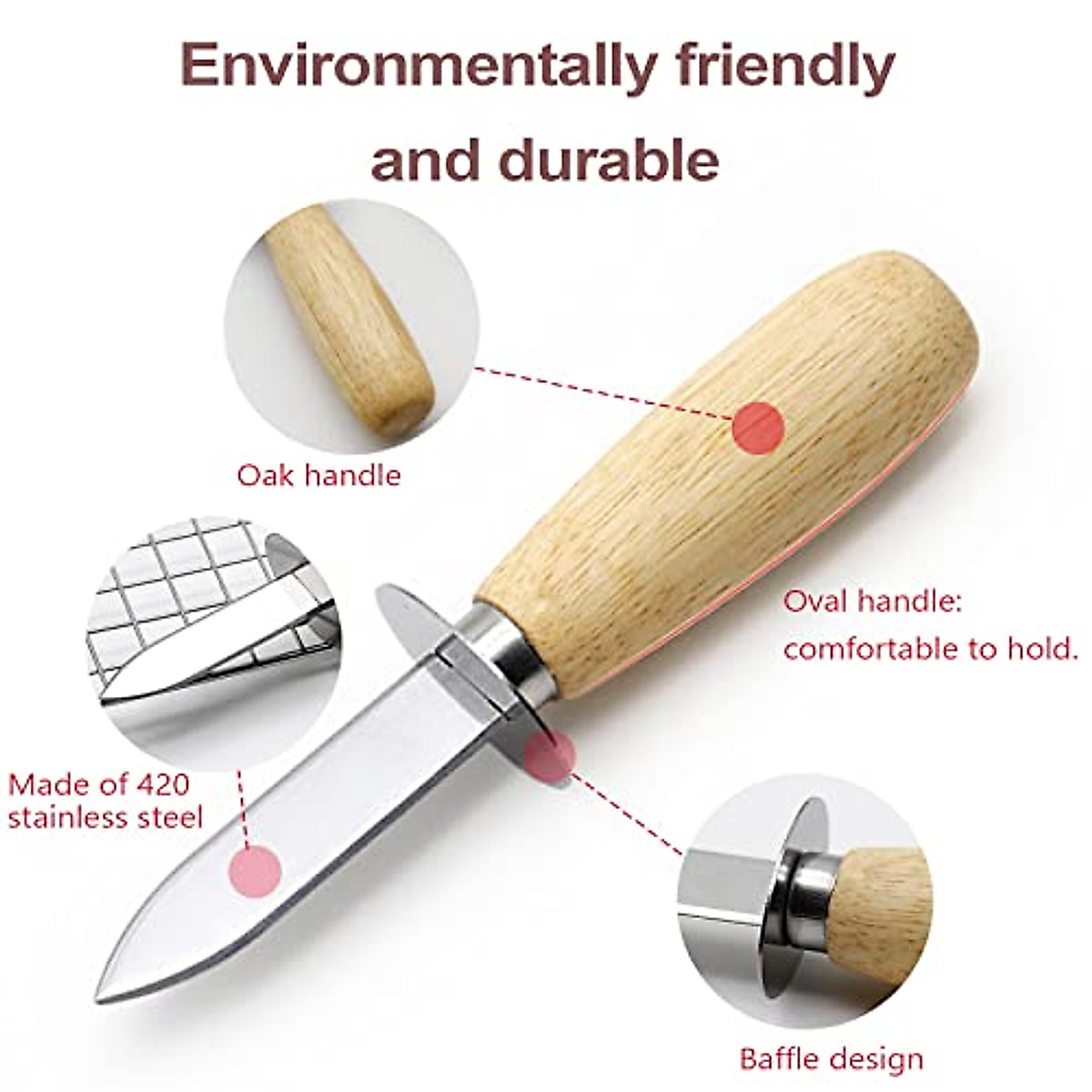 Oyster Shucking Knife Set of 2 Stainless Steel Oyster Knifes and 2 Pairs Level 5 Cut-Resistant Gloves，Oyster Knives Suitable for All Kinds of Shells and Oysters Shucking