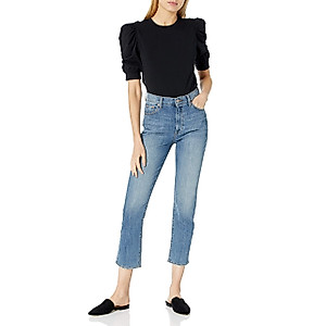 The Drop Women's Mariko Puff Sleeve Crew Neck T-Shirt, Black, 2X Plus Size