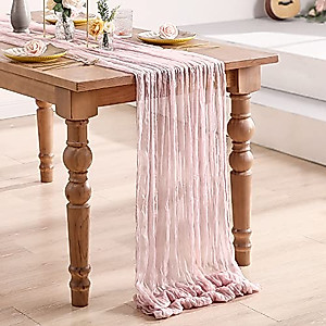 Serwalin Cheesecloth Table Runner 13ft x 35" Gauze Table Runner for Wedding Reception Bridal Shower Baby Shower,Long Pink Table Runner 157” x 35”Rustic Boho Party Table Decor