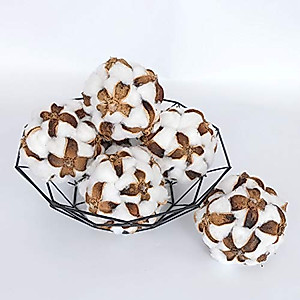 CIR OASES 4.5 Inch Cotton Decor Balls for Rustic Farmhouse Decor，Ornaments，Vase Bowl Filler, Trays, Weddings, Parties, White/Brown, Set of 6