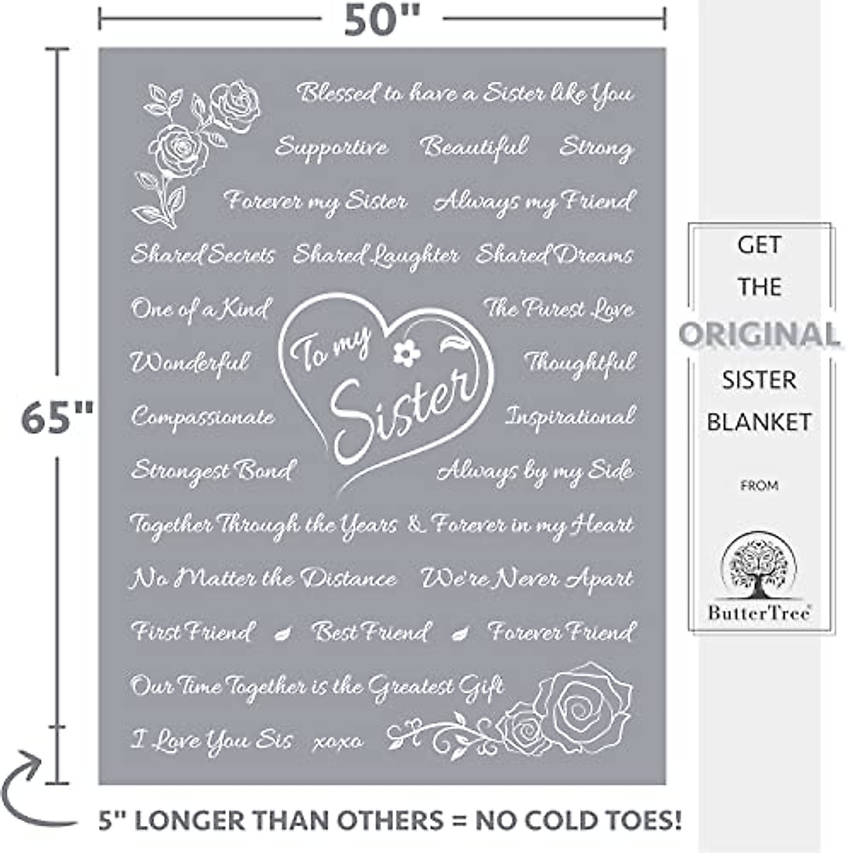 Sisters Gifts from Sister, Mothers Day Gifts for Sister, Sister Gifts Blanket, Unique Birthday Gifts for Sister from Brother, Sister Gifts from Brother, Throw Blanket 65” x 50” (Silver)