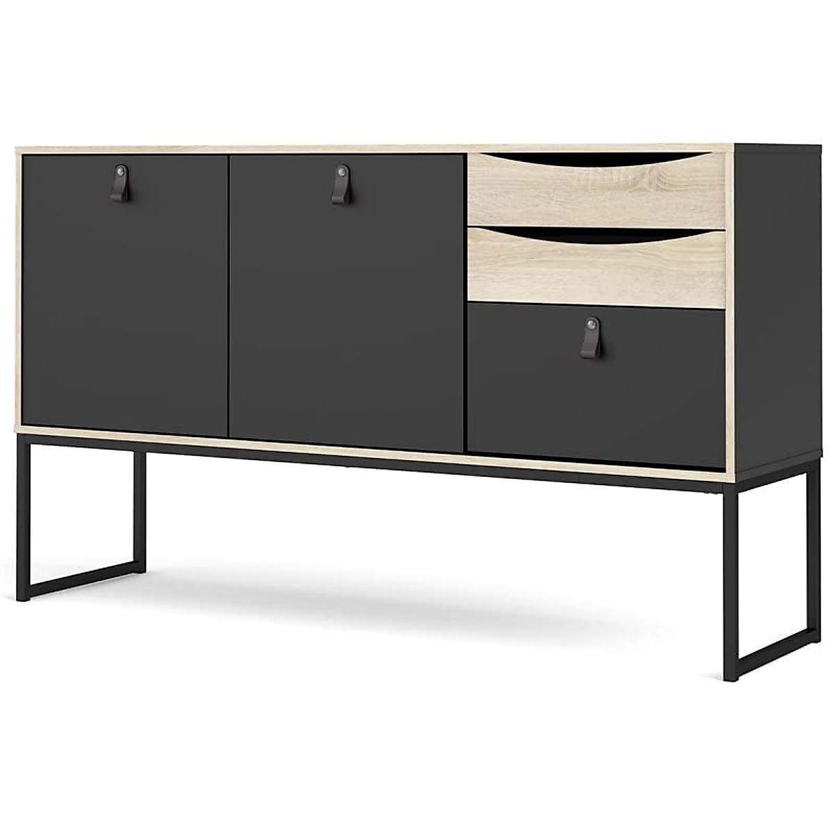 Tvilum, Black Matte and Oak Structure Stubbe 2 Door Sideboard with 3 Drawers
