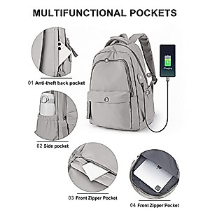 Small Backpack For School Girls Boys Aesthetic Lightweight Travel Daypack Simple Cute Backpack For Women Men Waterproof College High School Bookbag Fit 14 Inch Laptop With USB charging port,Rrey Brown