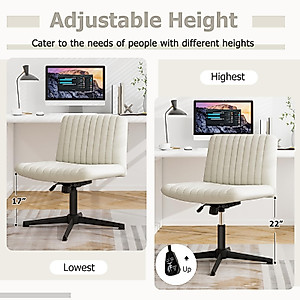 COSTWAY Criss Cross Legged Chair, Modern Armless Desk Chair w/Wide Seat & 120°Rocking, Height Adjustable Computer Task Chair No Wheels, Padded Swivel Vanity Chair for Home Office (Beige)