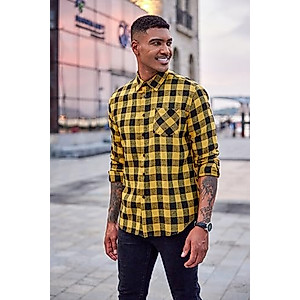 COOFANDY Mens Casual Buffalo Plaid Shirts Button Down Flannel Jacket with Pocket B - Yellow