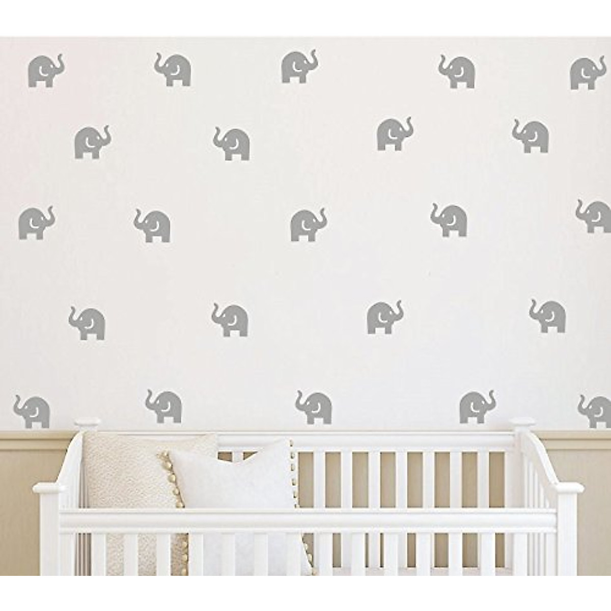 Cute Elephant Decal -36 Set Elephant Wall Decor Stickers for Kids Bedroom- Art Vinyl Removable Nursery Room Wall Decals (Light Gray)