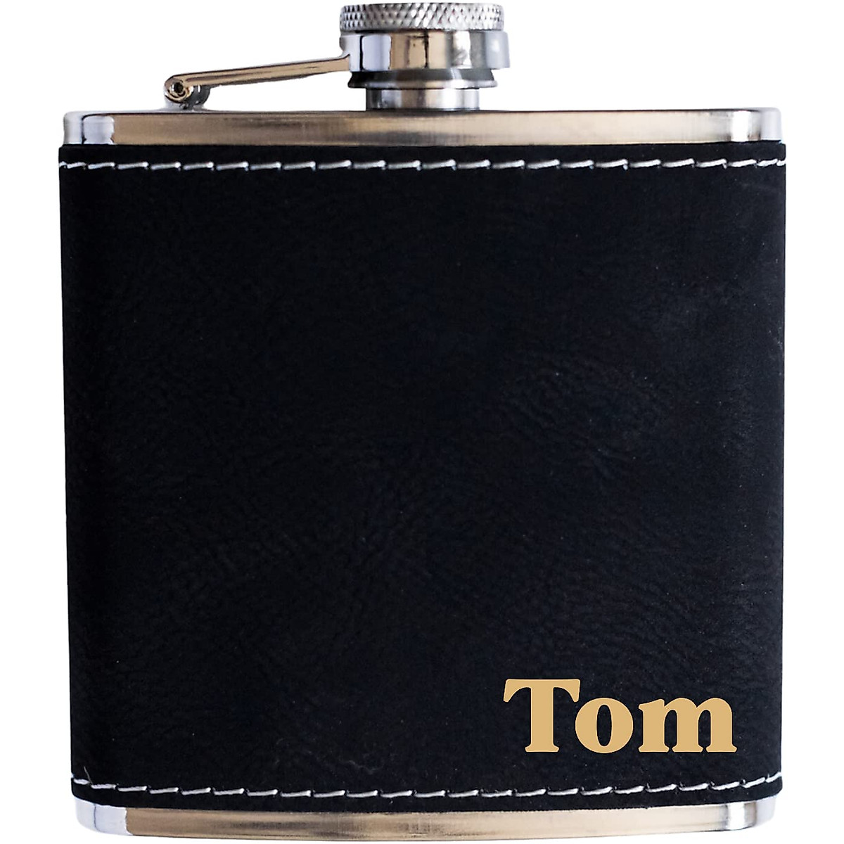 Personalized Flask For Wedding Gift. Customized Flask Gift Set. Engraved Leatherette Flask With Optional Gift Box For Groomsmen Gifts. Engraved Flask (Black & Gold)