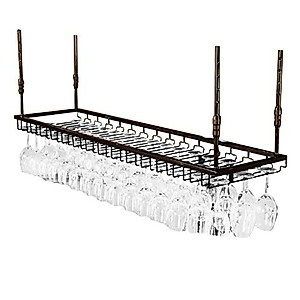Stylish Simplicity Wine Rack Ceiling Wine Rack - Adjustable Height Wall-Mounted Wine Bottle Holder Metal Iron Wine Holder, Vintage Bar Decoration High Foot Cup High Glass Holder Wine Rack Wall Hangin