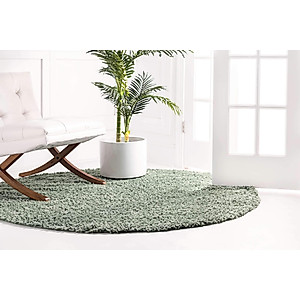 Unique Loom Davos Shag Collection Area Rug - Solid (6' 7" Round, Sage)
