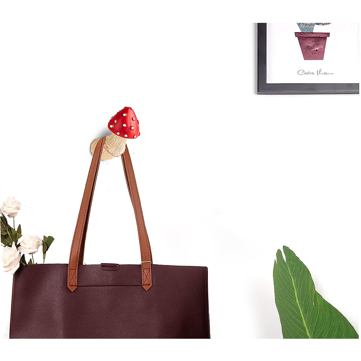 dgudgu Mushroom Wall Hooks 5 Pack Decorative Coat Hooks Wall Mounted Red Hat Hooks Heavy Duty Entryway Decor Wall Hangers for Hanging Towels, Clothes, Bags