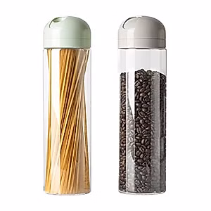 YUPHOO Spaghetti Container Storage 2 Packed Glass Pasta Jars Straw Holder Noodle Storage Containers for Pantry Counter with Lid