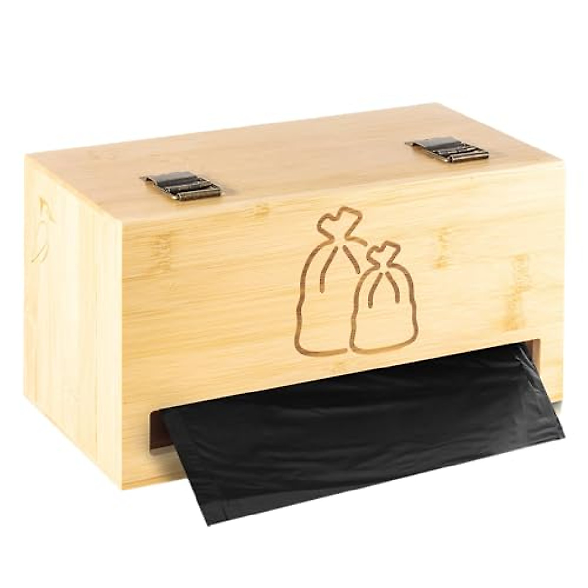 Trash Bag Dispenser Bamboo 10x6x6" - Rustic Lock & Hinges and Hanging Holes - Keep Your Plastic and Garbage Bags Within Reach - A Must-Have Kitchen Organizer that Adds a Touch of Charm to Your Space