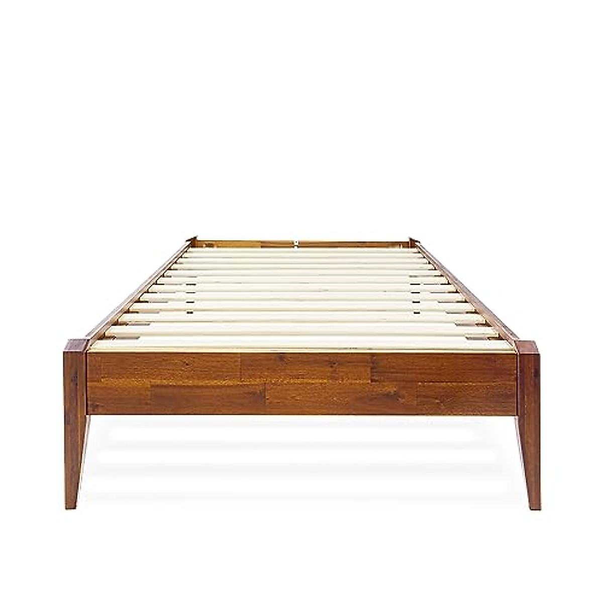 Bme Dinkee 15 Inch Signature Bed Frame Without Headboard - Modern & Minimalist Style with Acacia Wood - 12 Strong Wood Slat Support - Easy Assembly - No Box Spring Needed - Caramel, Twin