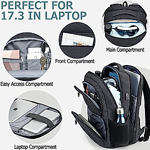 BIKROD Backpack for Men, TSA Travel Backpack, College Backpacks Water Resistant Back Pack with USB Charging Port, Business Anti Theft Durable Computer Bag Gifts Fits 17.3 Inch Laptop, Black