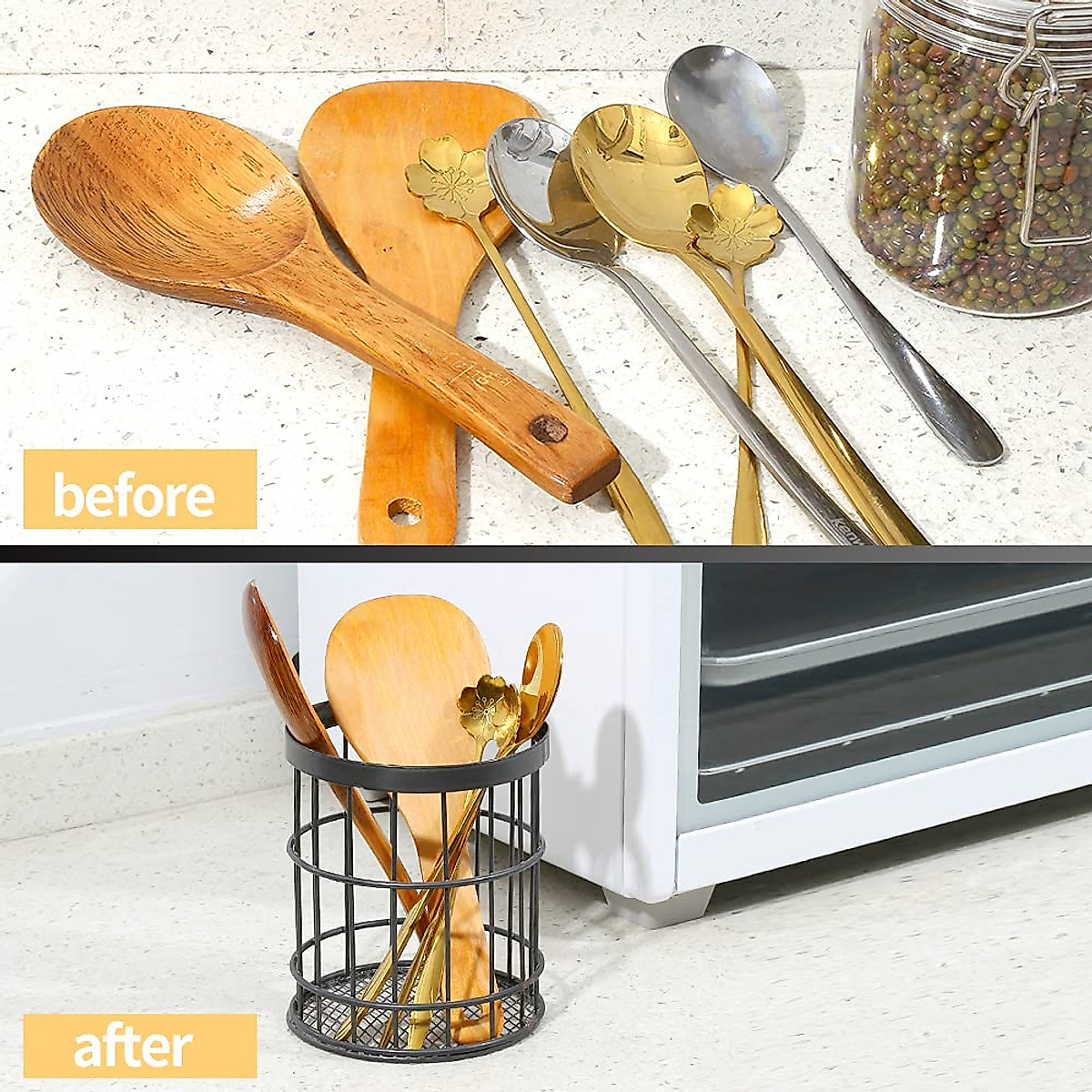 Black Kitchen Utensil Holder for Countertop, Metal Wire Kitchen Utensils Crock for Counter Organizer, Matte Spatula Holder for Cooking Storage 4.4 * 5.4 IN