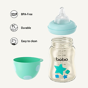 YOHKOH PPSU Baby Bottle Wide Neck, Newborn Anti-Colic Baby Bottle with Natural Response Nipple, Streamlined Body, Easy to Clean (5.4oz (Pack of 4), Blue)