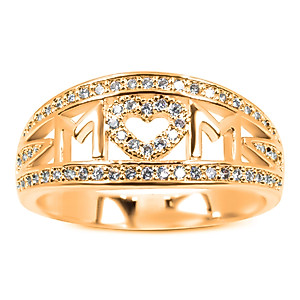Savlano 18K Gold Plated Cubic Zirconia Mom Heart Memorable Ring for Women