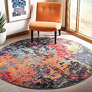 SAFAVIEH Monaco Collection 5'1" x 7'7" Blue/Orange MNC266M Modern Boho Abstract Non-Shedding Living Room Bedroom Area Rug