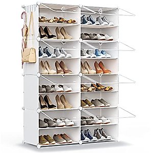 HOMICKER Shoe Rack Organizer, 32 Pair Shoe Storage Cabinet with Door Expandable Plastic Shoe Shelves for Closet,Entryway,Hallway,Bedroom