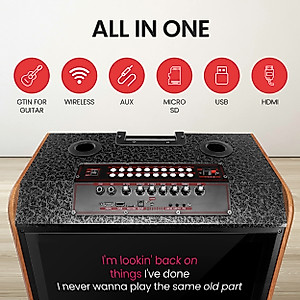 Pyle Portable Wireless BT Streaming Karaoke Machine Loudspeaker with Touch Screen and Wireless Microphone, Wheels and Handle Bar, Supports USB/SD/MMC/PC/TV / MP3 / Mobile Phone, etc.