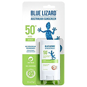 BLUE LIZARD Mineral Sunscreen Stick with Zinc Oxide SPF 50+ Water Resistant UVA/UVB Protection Easy to Apply Fragrance Free, Kids, Unscented, 5 Oz