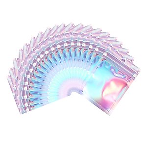 Malastar 3x4 inch 100PCS Resealable Smell Proof Bags,Holographic Packaging Bags,Foil Pouch Baggies Clear Small Mylar Ziplock Bag for Jewelry,Candy,Food Storage,Party Favor