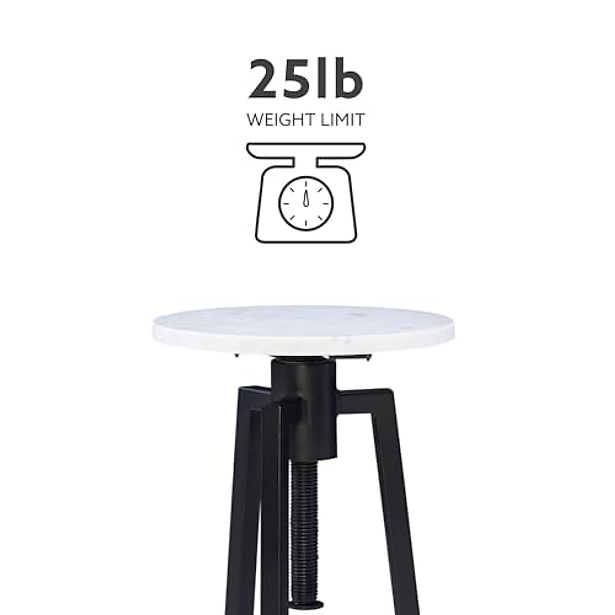 Powell White Marble Top Drink Industrial Style Black Metal Adjustable Height Base Muriel Side Table