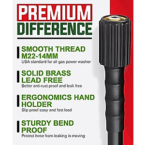 YAMATIC Pressure Washer Hose 50 FT 1/4" Kink Free M22-14mm Brass Thread Replacement For Most Brand Pressure Washers, 3200 PSI
