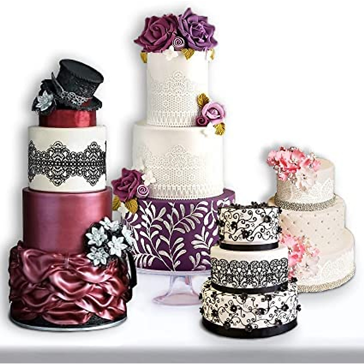 Funshowcase Large Pre-Made Ready to Use Edible Cake Lace Rose Blossom Ivory White 14-inch 10-piece Set