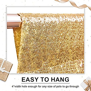 PartyDelight 2 Panels Gold 5FT X 10FT Sparkly Sequin Backdrop Curtains for Wedding, Party, Room Decorations.