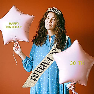 KYZCROTW 30th Birthday Gift for Women, 30th Birthday Tiara Crown, 30 & Fabulous Sash for Women 30 years old Birthday Party Decorations and Supplies, 2 pcs