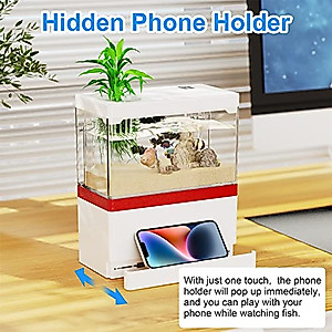 Insputer Mini Fish Tank with Filter and LED Light 1 Gallon Betta Aquarium Tropical Freshwater Phone & Pad Holder Hydroponic Plants Basket for Office Home Desk Use