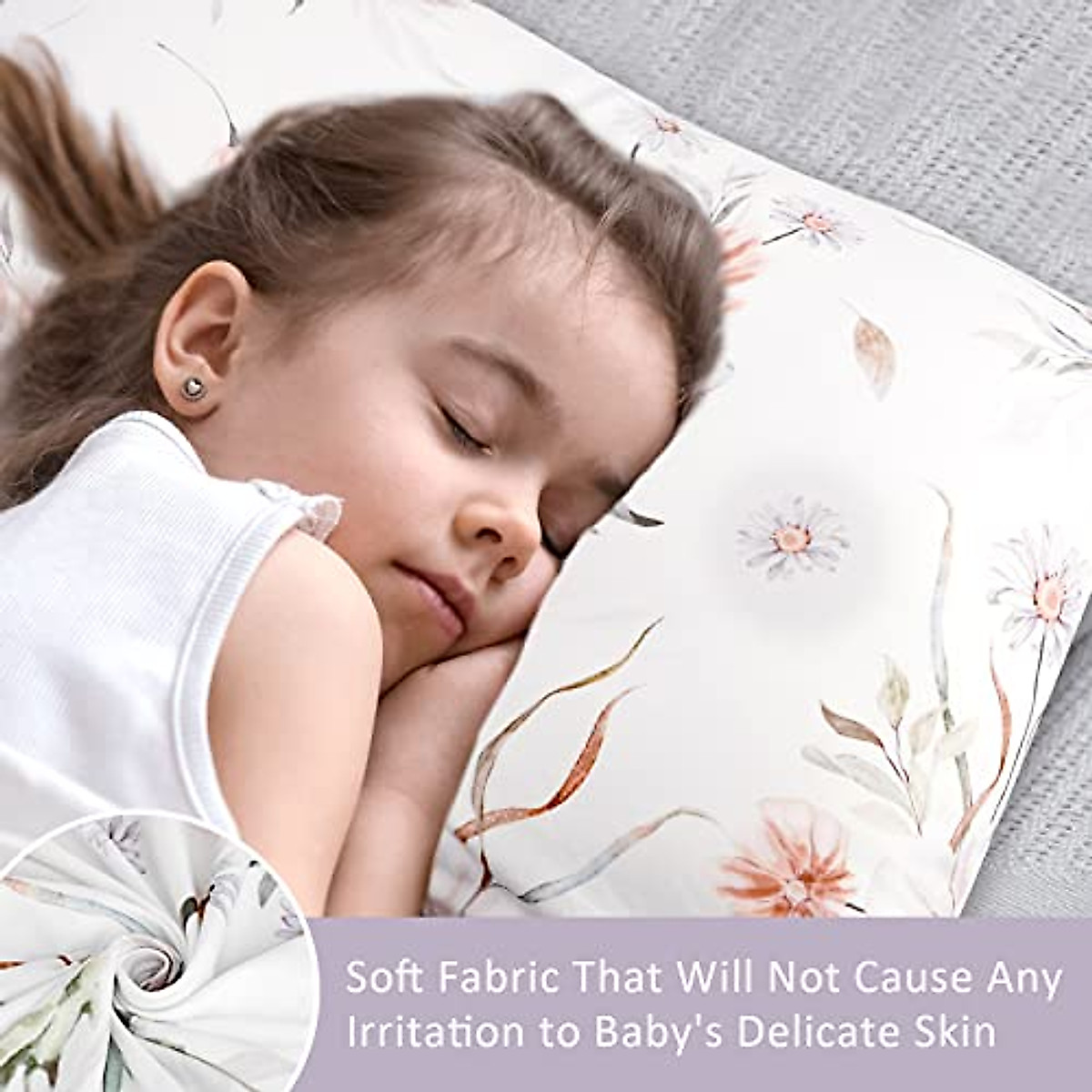 CARUILI Toddler Pillowcase 2 Pack, Fits 13"x 18" or 14"x19" Kids Pillow, Silky Soft & Breathable Envelope Closure Kids Pillowcases Cover Set for Sleeping, Travel, Wildflower