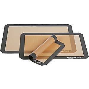 Amazon Basics Silicone, Non-Stick, Food Safe Baking Mat, Pack of 3, Beige/Gray, Rectangular, 16.5" x 11.62"