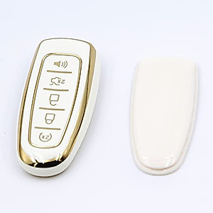 2 pcs for Ford Lincoln Key Fob Cover for Ford C-Max Edge Escape Expedition Explorer Flex Focus Taurus Lincoln MKS MKT MKX Navigator TPU Remote Key Case Soft and Durable (White Black)