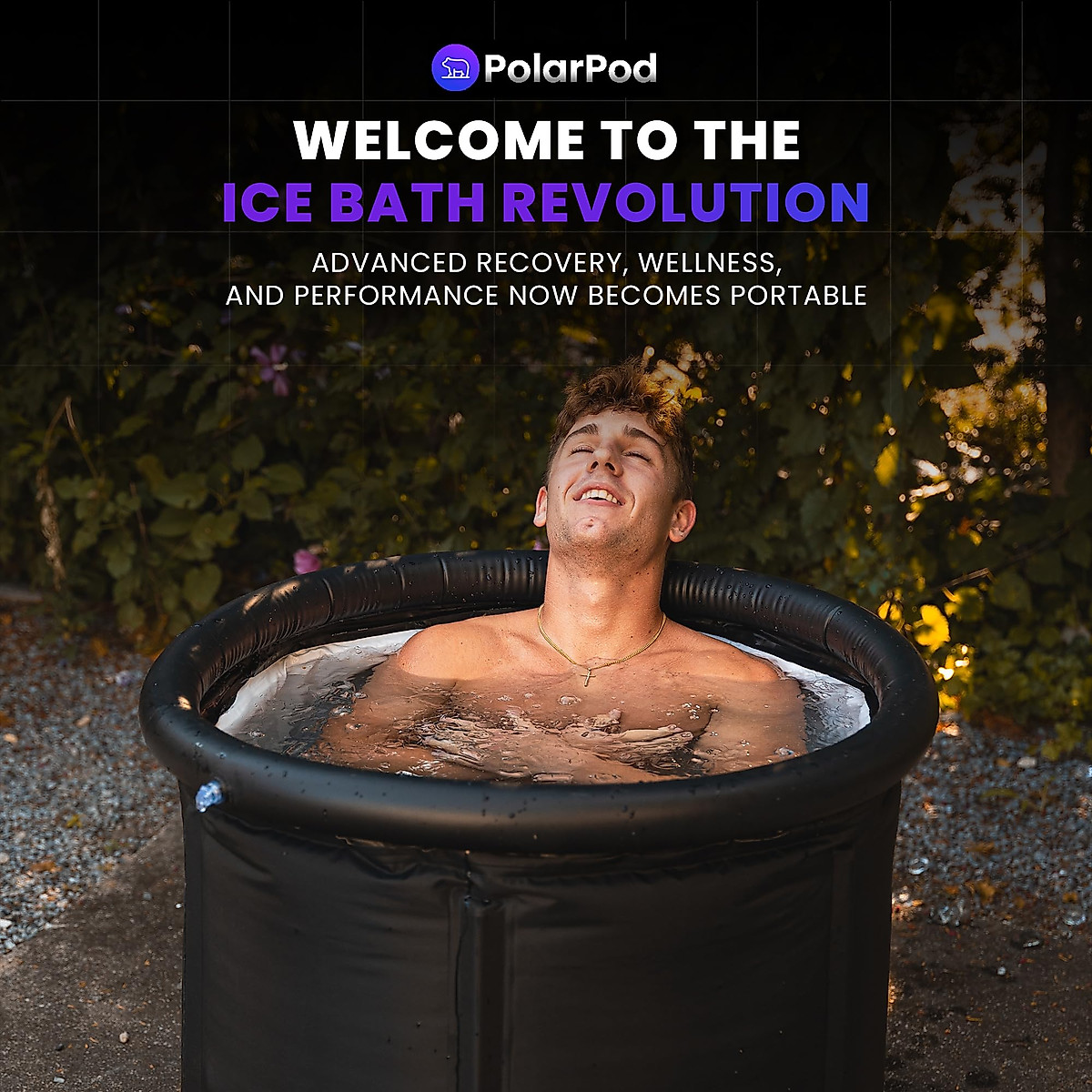 Polar Pod - Portable Insulated Ice Bath Tub for Recovery and Cold Water Therapy, Triple Insulated Walls for Prolonged Cold Temperature, Durable Nylon Fabric Design - 80 Gallon Capacity- W/Lid & Cover