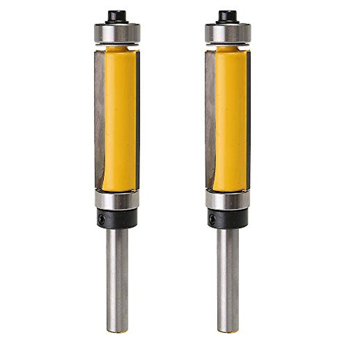 Yakamoz 2Pcs 1/4'' Shank Top and Bottom Bearing Guide Flush Trim Pattern Router Bit Set Woodworking Cutter Tool with 10 Pcs Top Mounted Replacement Bearings