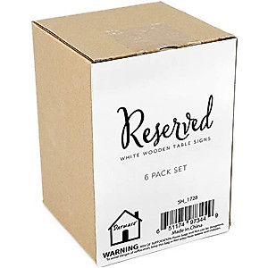Darware Wooden Reserved Signs for Tables (6-Pack, White); Rustic Real Table Signs with Sign Holders for Weddings, Special Events, and Restaurant Use