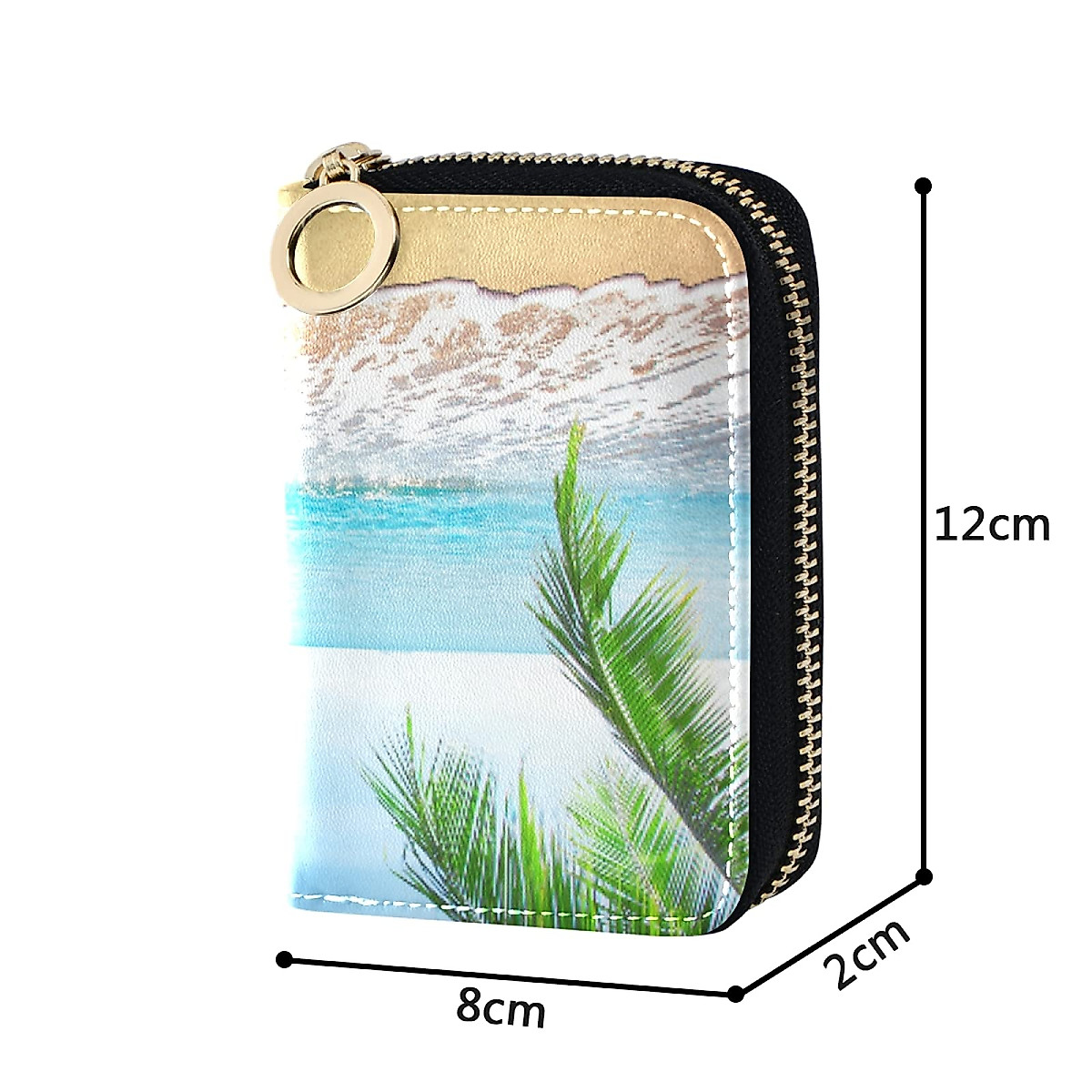 Tropical Palm Trees Sea Beach Credit Card Coin wallet, RFID Blocking Compact Women Leather Card Holder, Key Change Organizer, Zipper Purse Clutch Pouch Pocket